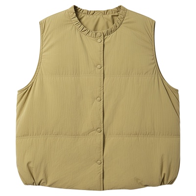 杏黄色宽松夹棉马甲外套无袖上衣