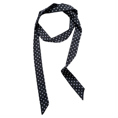 复古黑色丝带飘带百搭长条小围巾女秋季波点圆点丝巾护颈围脖配饰