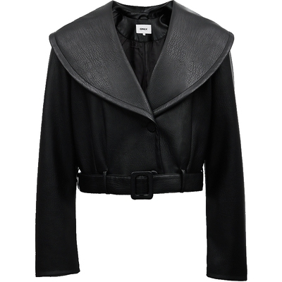 ONLY海军领显瘦PU短款夹克外套