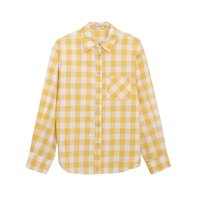 荒荒家黄色格子衬衫2025夏季新款韩版减龄学院港风格纹衬衣外套女