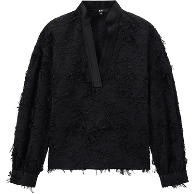 COMME MOI吕燕设计师春夏女装时尚提花拼接黑色立领衬衣