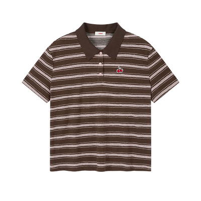 樱桃KIRSH刺绣条纹POLO短袖T恤