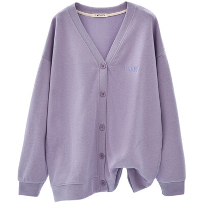 外贸定制水洗纯棉纽扣遮屁股开衫