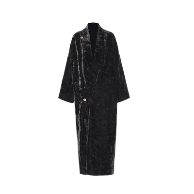 APOZi collection/牧人山海/新中式国风丝绒汉服黑色长款过膝大衣