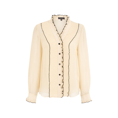 MARYLING木耳边压褶桑蚕丝上衣