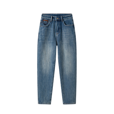 加绒加厚 2025冬高腰窄版哈伦牛仔裤女显瘦老爹裤九分萝卜裤