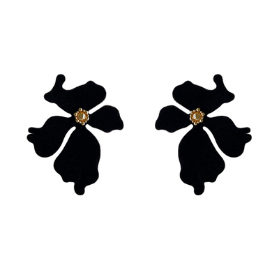 doudoustore黑色丝绒花朵耳环