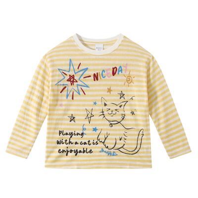 植木【条纹猫】儿童长袖T恤 男童莱赛尔印花T恤2026年春新款童装