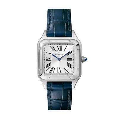 【自营】中古未使用卡地亚山度士系列中性表石英手表鳄鱼皮时尚