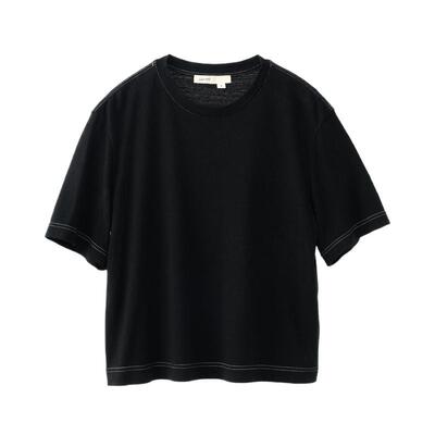 WHM气质真丝针织布圆领宽松T恤