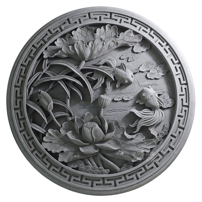 福字砖雕影壁墙荷花鱼连年有余