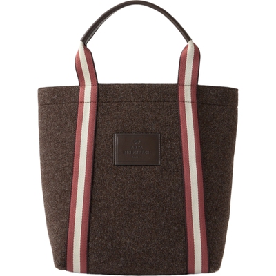 【礼物】ANYA HINDMARCH女士提花帆布皮革边饰仿羊毛毡手提包