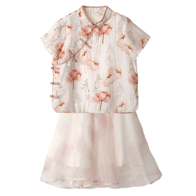 中国风套装衬衫半裙两件套