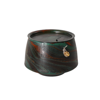 青山系列漆器建水茶渣缸家用桌面废水收纳水盂带盖复古功夫茶配件