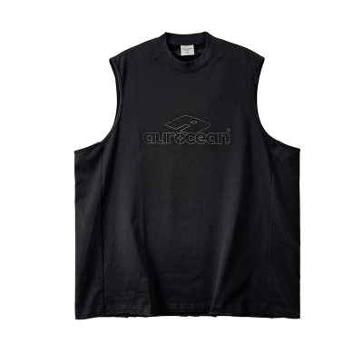 Aurocean无袖刺绣破洞背心