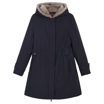 YINER音儿专选2025冬季新款可拆卸内胆撞色水貂毛内里连帽派克服