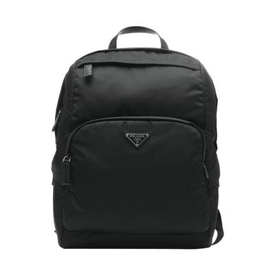 【自营】Prada/普拉达纯色珐琅金属三角徽标男士休闲背包双肩包