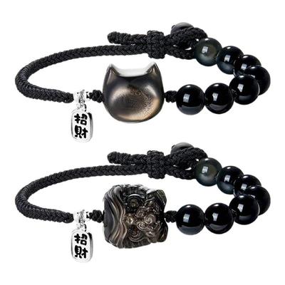 zeroline黑曜石醒狮猫咪手链