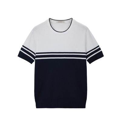 WANTSUIT蓝白针织圆领T恤