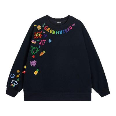 i.t GROUNDZERO韩系2025秋季新款棉彩虹色花印花卫衣长袖上衣