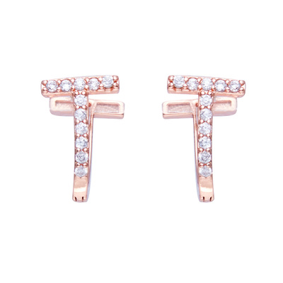 字母T耳环超闪耳扣精致耳饰女款