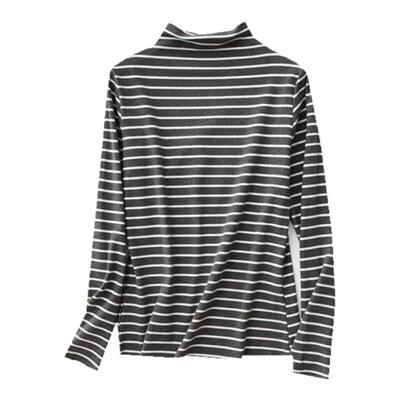 春薄款德绒半高领打底衫内搭条纹