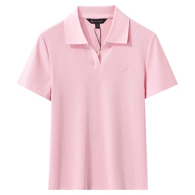 保罗彼得2025夏新女短袖Polo衫T恤翻领纯色专柜同款V领TBEB43201