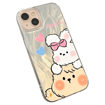 Rabbit Puppy Cartoon Feather Yarn Hard Shockproof Case 适用 iPhone 17 Pro Max 15 14 13 Large Cutout