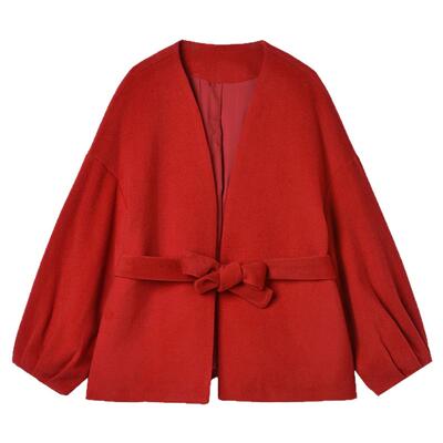 中长款开衫毛呢外套大衣