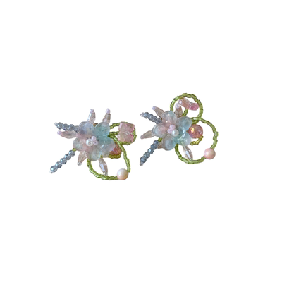 PANACHE 桃雾摇 春夏缤纷彩色花簇耳环 手工串珠小众森系清新耳钉