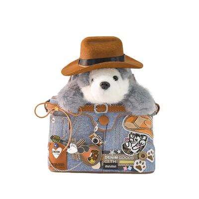 BELE哈士奇牛仔单肩手提斜挎包包