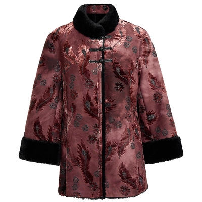 马天奴国风花纹立领金貂绒外套