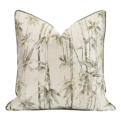 新中式竹叶提花抱枕靠垫可拆洗