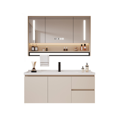 现代简约奶茶色实木浴室柜组合陶瓷一体盆卫生间洗漱台洗脸洗手盆