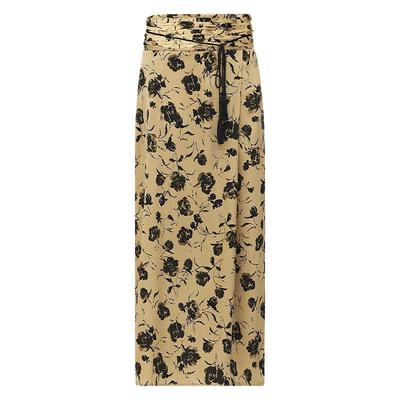 COCOBELLA新中式流苏飘带捏褶印花半身裙女国风开叉直筒裙HS0019