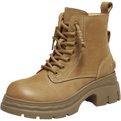 百思图冬商场新款加绒马丁靴踢不烂大黄靴女工装短靴S4685DD5