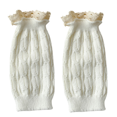 白色护脚踝袜套针织羊毛蕾丝花边