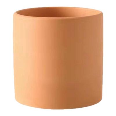 无孔红陶素烧陶土直筒花盆透气吸水绿萝鲜花多肉种植圆柱陶瓷带孔