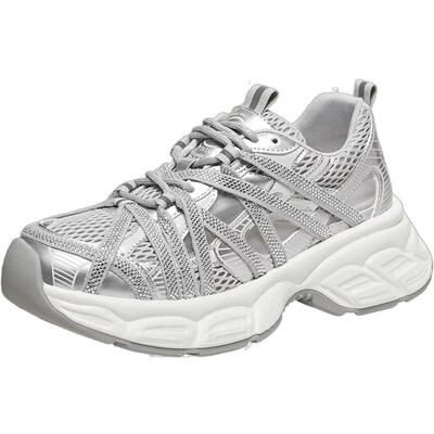 TATA他她女鞋夏季银灰色网面老爹鞋休闲百搭透气运动鞋子S3M01BM6