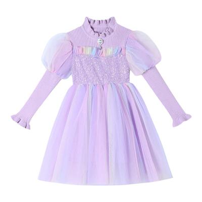 女童连衣裙春秋款儿童冰雪奇缘仙女公主裙小女孩童装彩虹毛衣裙子