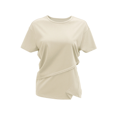 女士不规则捏褶休闲圆领短袖T恤