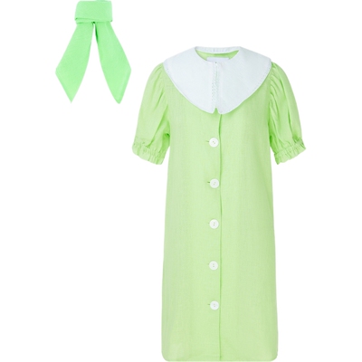 【秒杀】Sleeper 春夏女薄荷绿荷叶边亚麻迷你连衣裙