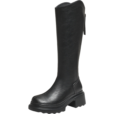 TATA他她长靴2025冬时装靴黑色百搭长筒靴简约女骑士靴CF401DG5