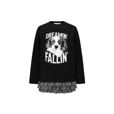 Frankie格纹拼接荷叶下摆连衣裙