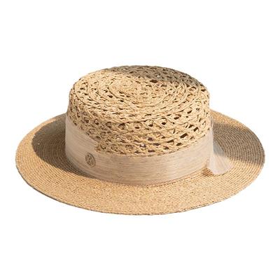 真丝麻设计师款拉菲草平顶帽夏季