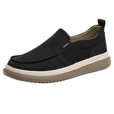 天美意2025秋新款商场同款一脚蹬厚底纯色百搭男布鞋3VQ01CM5