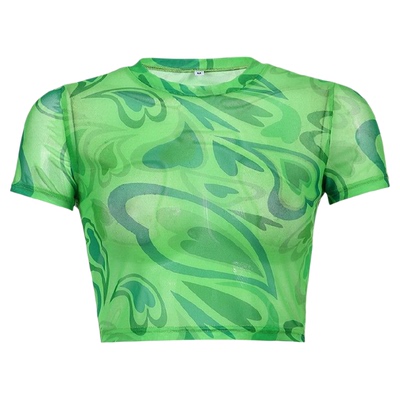 网纱性感修身露脐短款T恤上衣