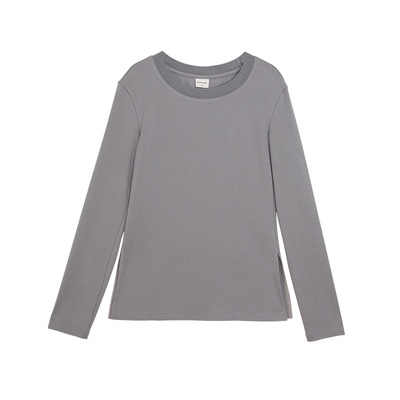 开衩修身长袖T恤女基础上衣