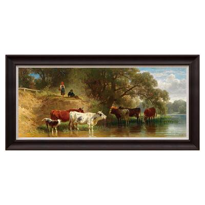 风色河边牛群美式风景书房油画