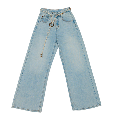 oo&vv浅蓝色阔腿牛仔裤女2026年春夏新款薄款拖地阔腿裤子配腰带